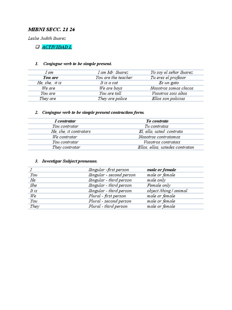 Actividad 1 Modulo 1 Ingles 1 | PDF | Linguistics | Grammar