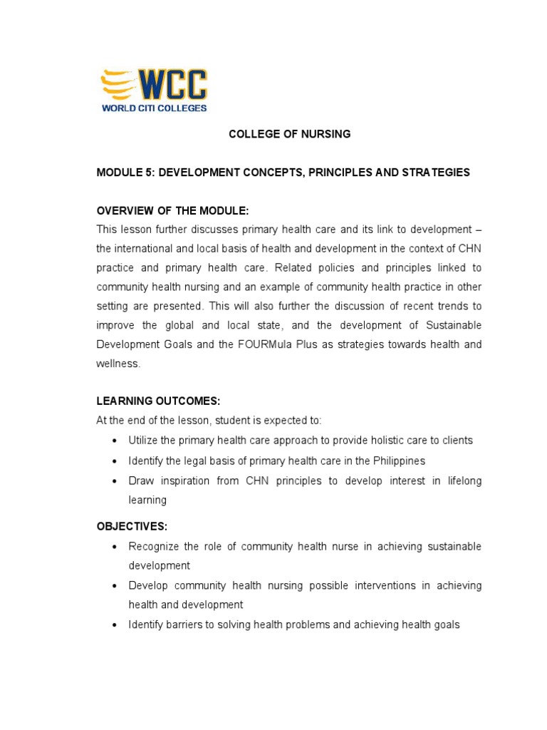 College of Nursing Module 5: Development Concepts, Principles and Strategies Overview of The ...