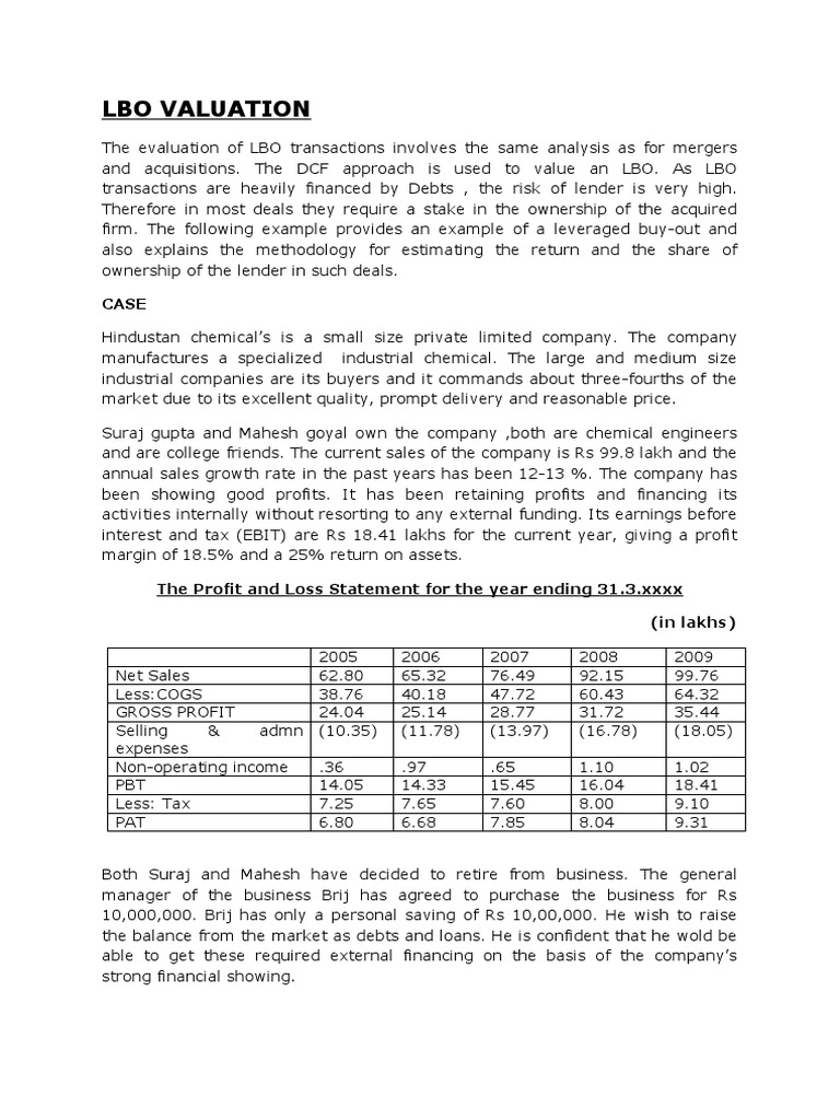 Lbo Case Study | PDF | Debt | Leveraged Buyout