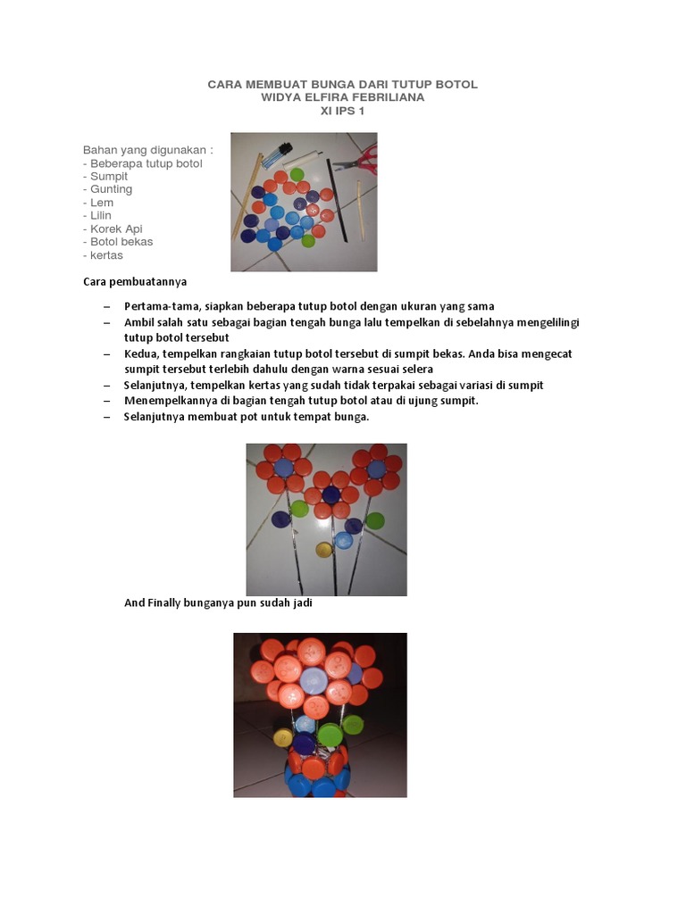 Bahan Yang Digunakan: - Beberapa Tutup Botol - Sumpit - Gunting - Lem ...