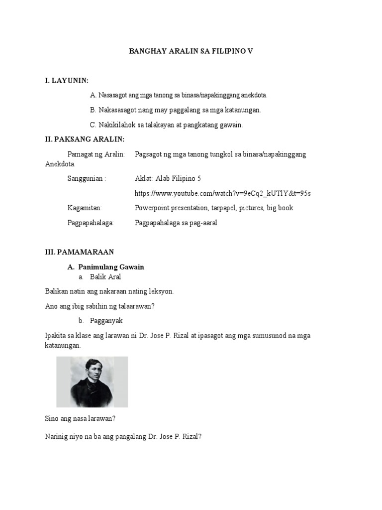 Banghay Aralin Sa Filipino V | PDF