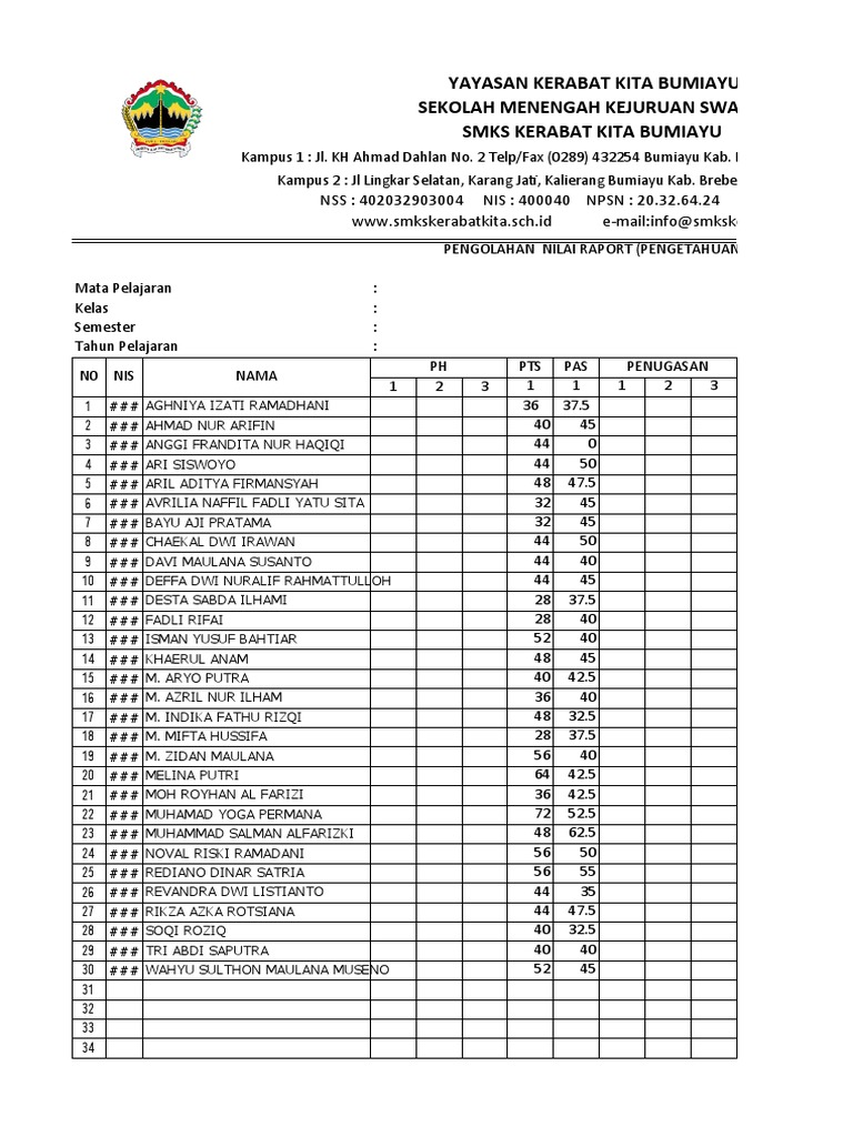 File Pengolahan Nilai Raport Kelas X To Semester 1 2022 2023 | PDF
