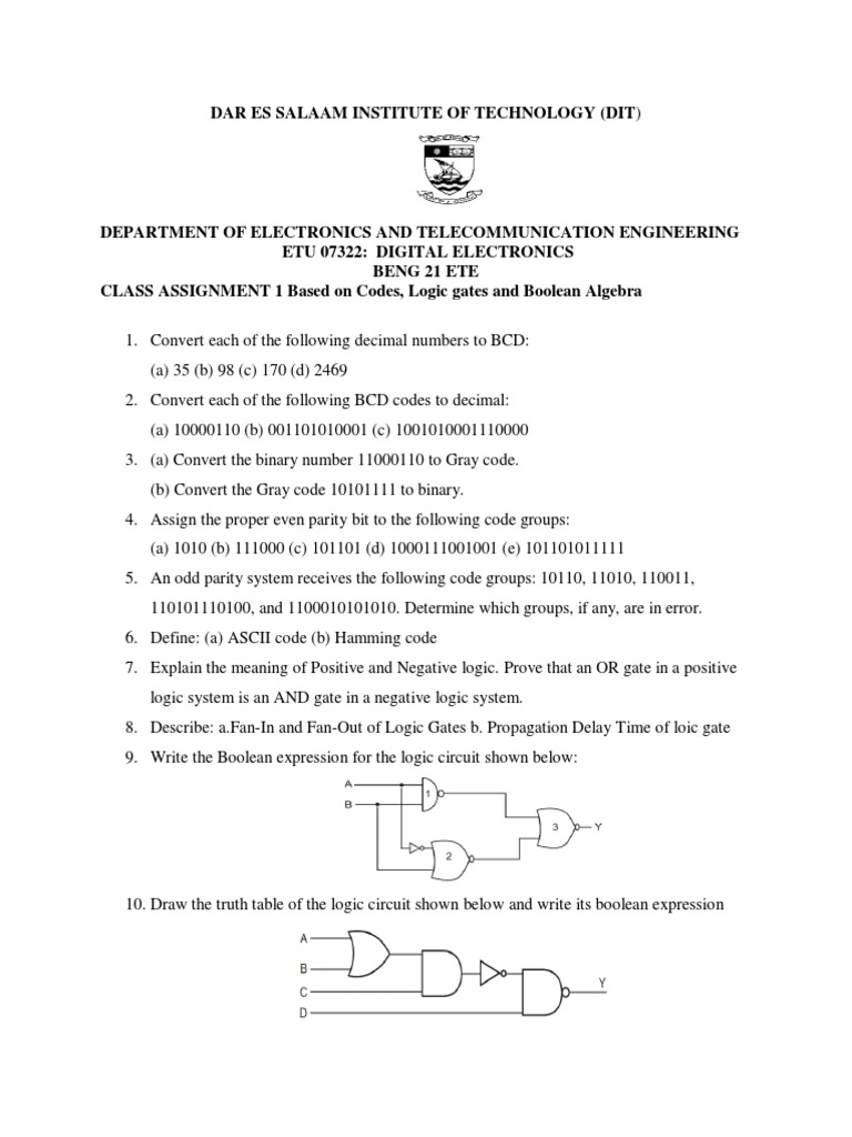 ETU 07322 Class Assignment - 1 | PDF | Logic Gate | Boolean Algebra