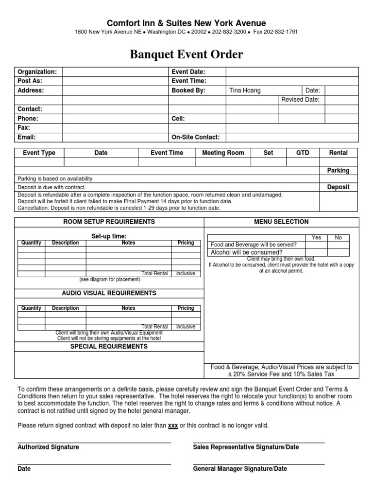 Banquet Event Order Example | PDF | Indemnity | Business
