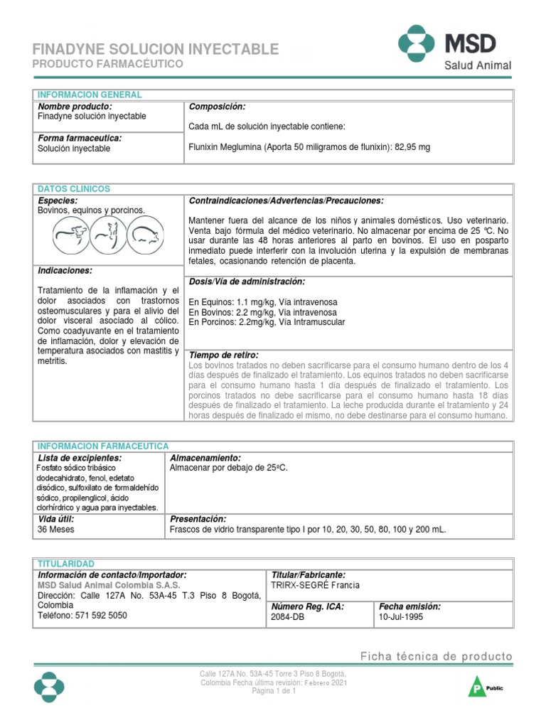Finadyne Solucion Inyectable | PDF | Medicina CLINICA | Cuidado de la salud