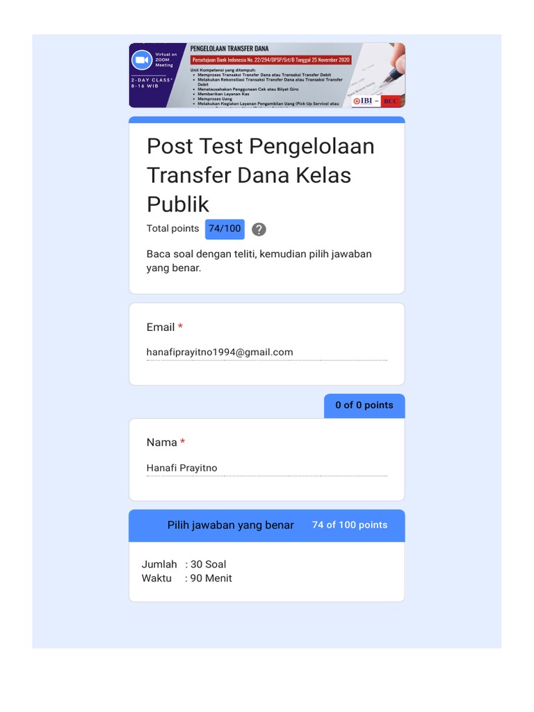 Post Test Pengelolaan Transfer Dana Kelas Publik | PDF