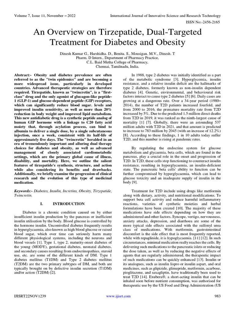 An Overview On Tirzepatide, Dual-Targeted Treatment For Diabetes and ...