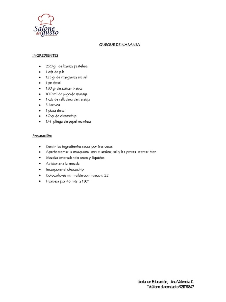 Queques, Naranja, Marmoleado, Zanahoria, Ingles | PDF | Mantequilla | Huevo como alimento