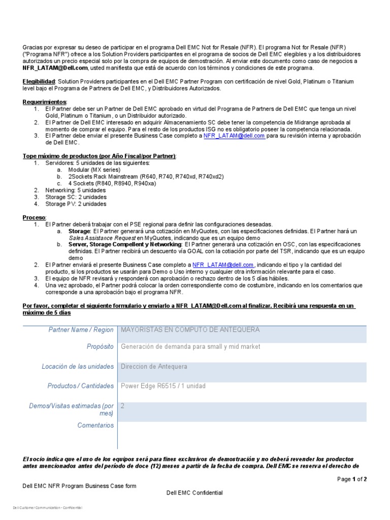 Dell EMC NFR ISG Program - LatAm Biz Case - SPA V2 | PDF | Informática