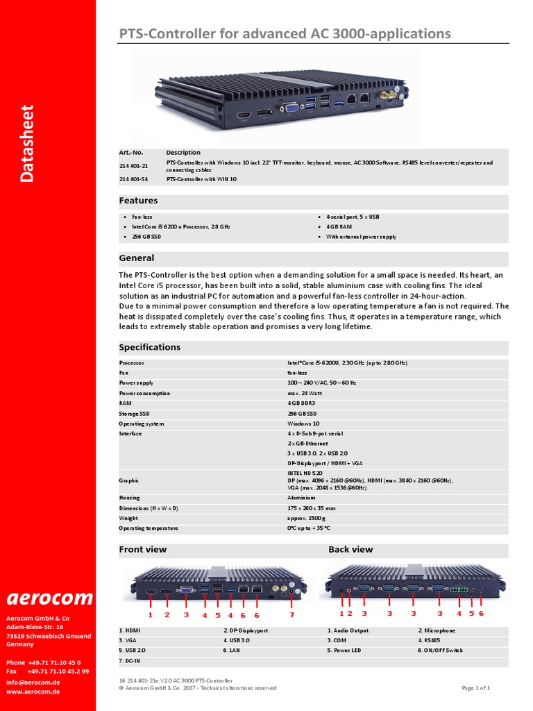16 214 401-21e V2.0 AC 3000 PTS-Controller For Advanced AC 3000 ...