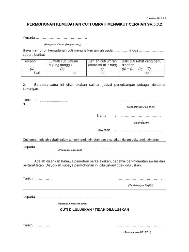Borang Cuti Umrah Ceraian Sr.5..3.2 | PDF