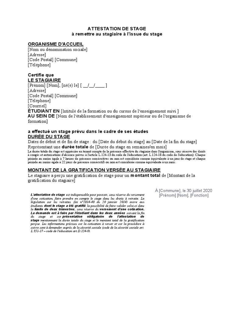 Modèle d'attestation de stage | PDF