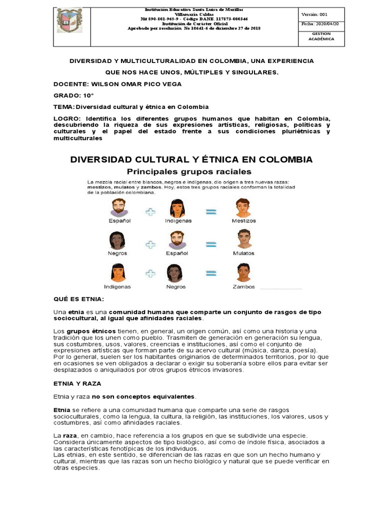 Diversidad Cultural y Étnica en Colombia | PDF | Colombia | Raza ...