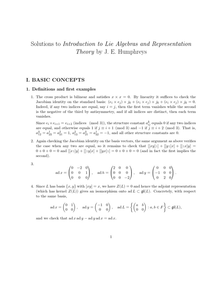 Lie Algebra Solutions Guide | PDF | Lie Algebra | Linear Algebra
