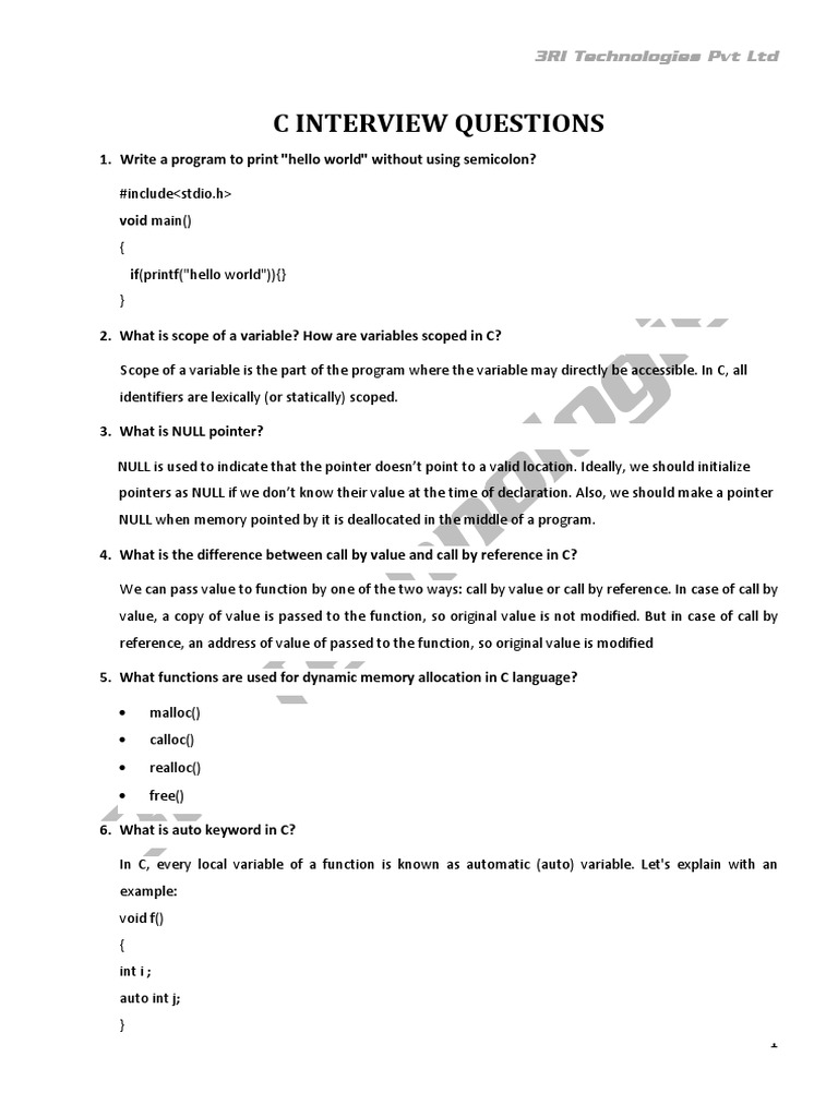 C Interview Questions | PDF | Pointer (Computer Programming) | Scope (Computer Science)