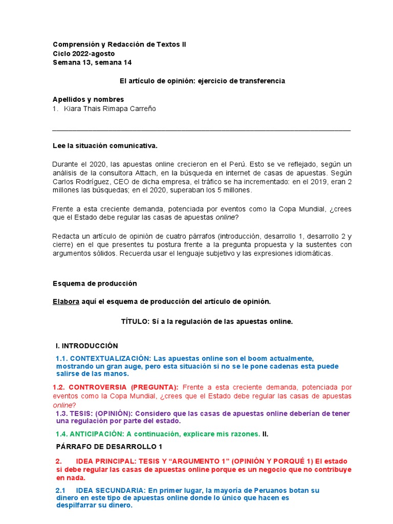 UTP S14.s2 CRT2 (Material de Actividades) - El Artículo de Opinión - Ejercicio de Transferencia ...