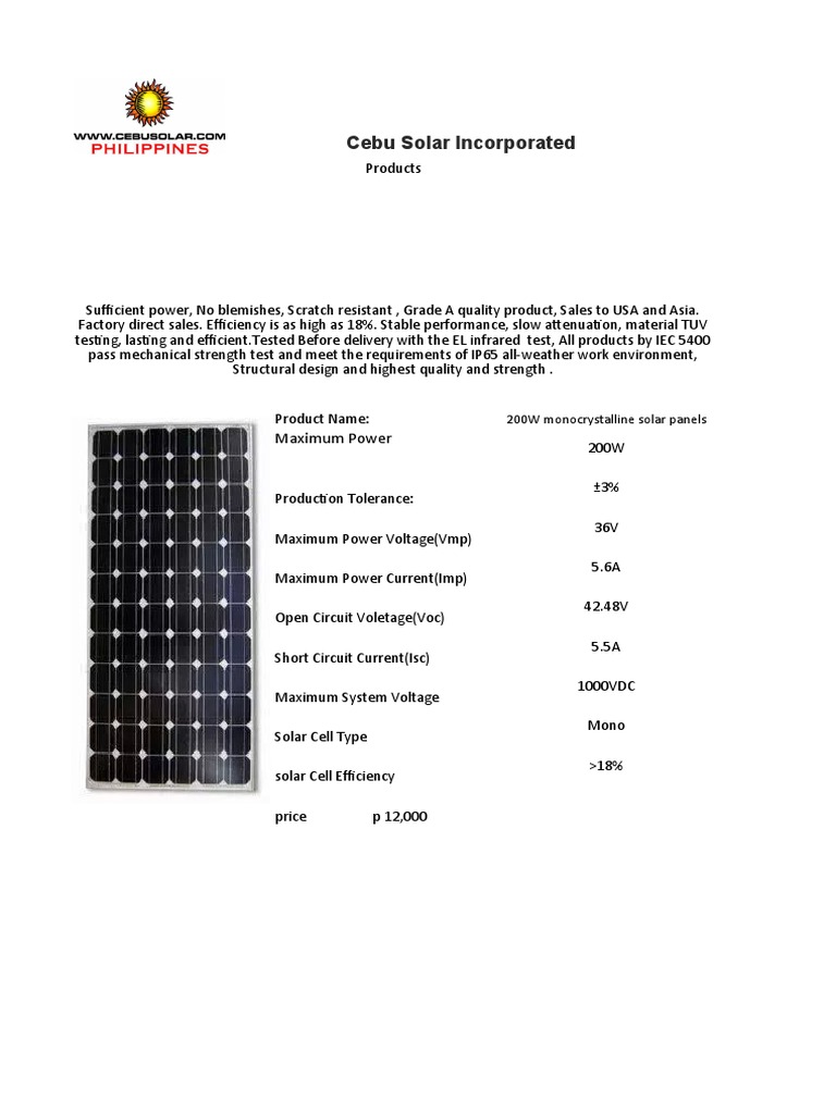 Cebu Solar Panels Prices | PDF | Solar Cell | Electricity