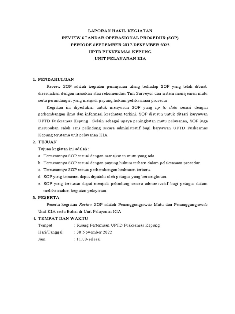 Laporan Hasil Review SOP KIA | PDF