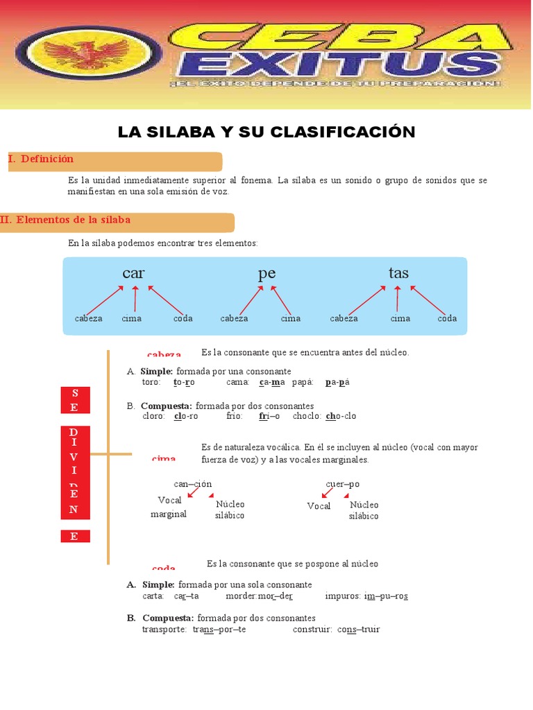 La Silaba y Su Clasificacion - Aula 1-2 | PDF | Sílaba | Vocal