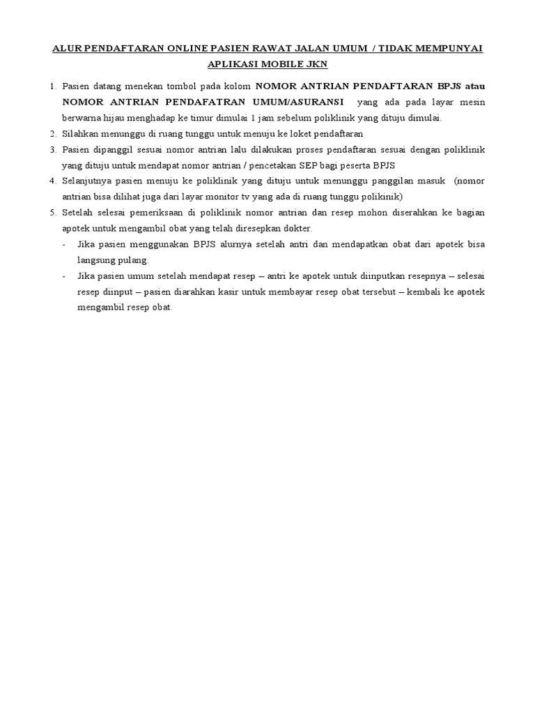 Alur Pendaftaran Online Pasien Rawat Jalan Poliklinik | PDF