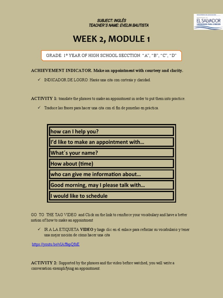 Week 2, Module 1. Writting An Appointment | PDF
