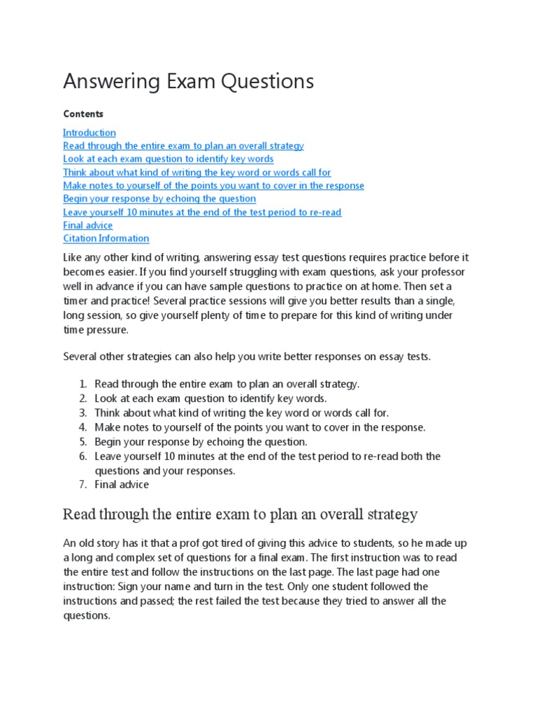 Answering Exam Questions | PDF | Question | Test (Assessment)