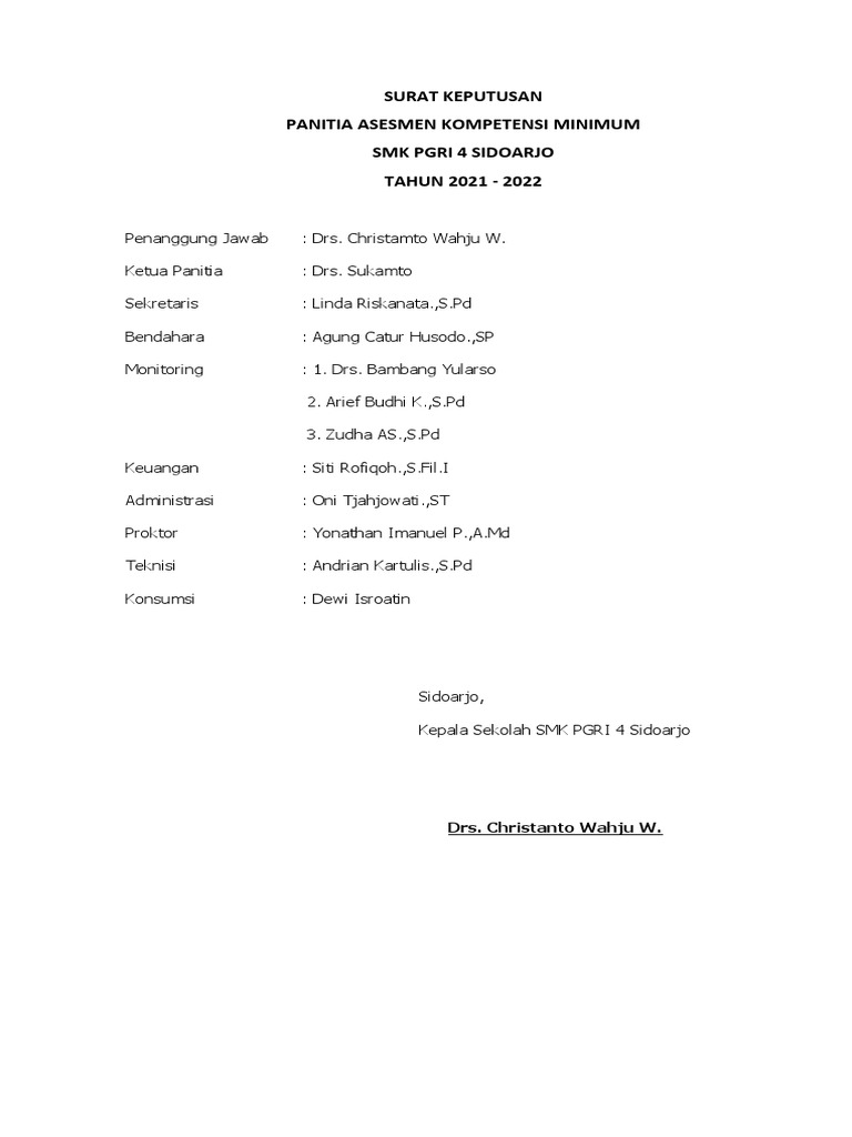 Surat Keputusan Panitia SKM | PDF