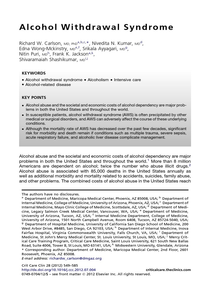 Alcohol Withdrawal Syndrome Overview | PDF | Alcoholism | Mental Disorder