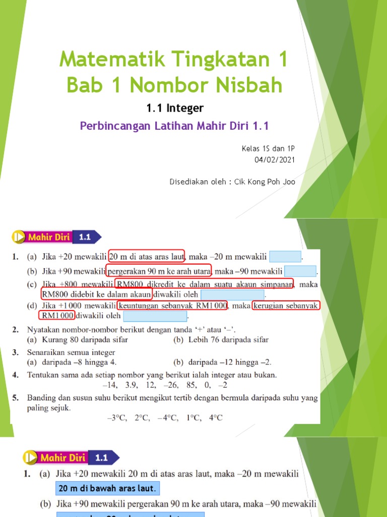 Operasi Integer Matematik Ting. 1 | PDF | Metode & Bahan Ajar
