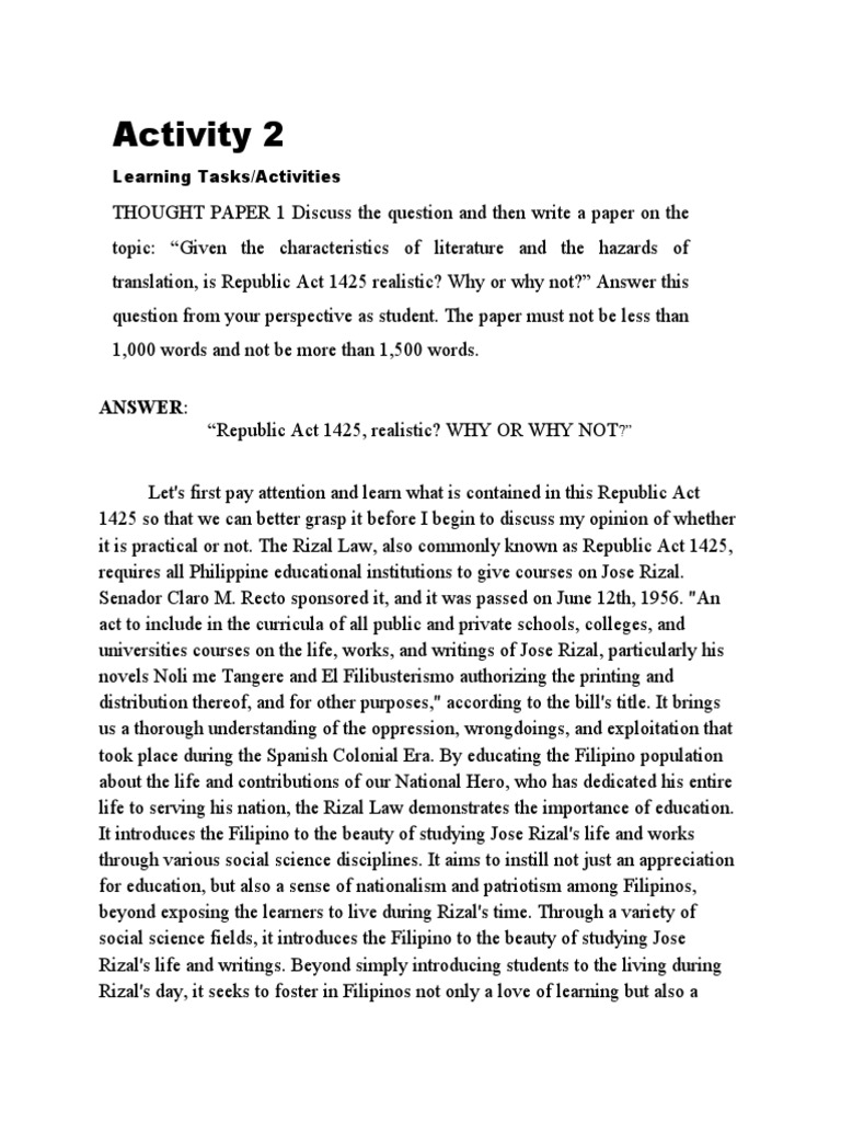 Activity 2 Rizal | PDF Activity 2 Rizal | PDF