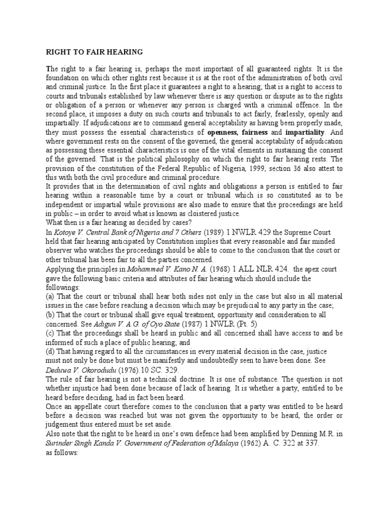 Understanding the Right to Fair Hearing | PDF | Judgment (Law) | Tribunal