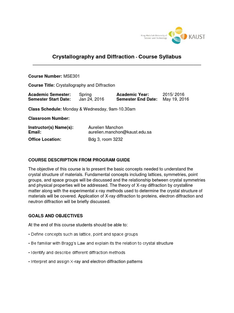 Pse Mse301 Crystallography and Diffraction Aurelien Manchon | PDF | X ...