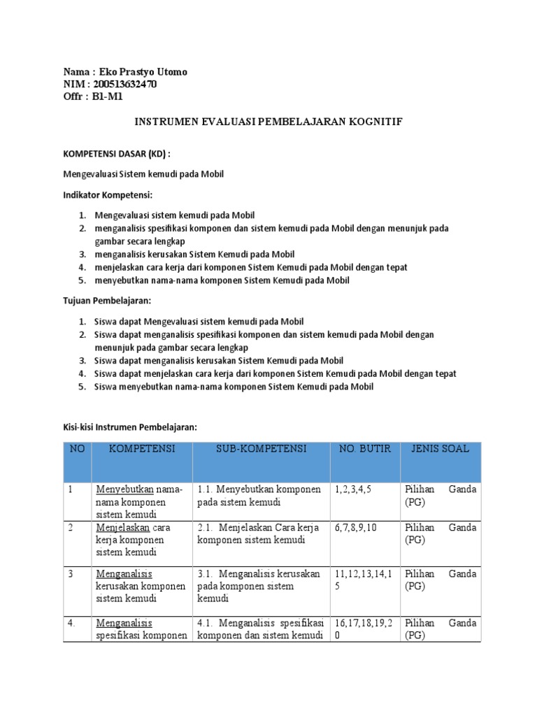 Instrumen Evaluasi KOGNITIF | PDF
