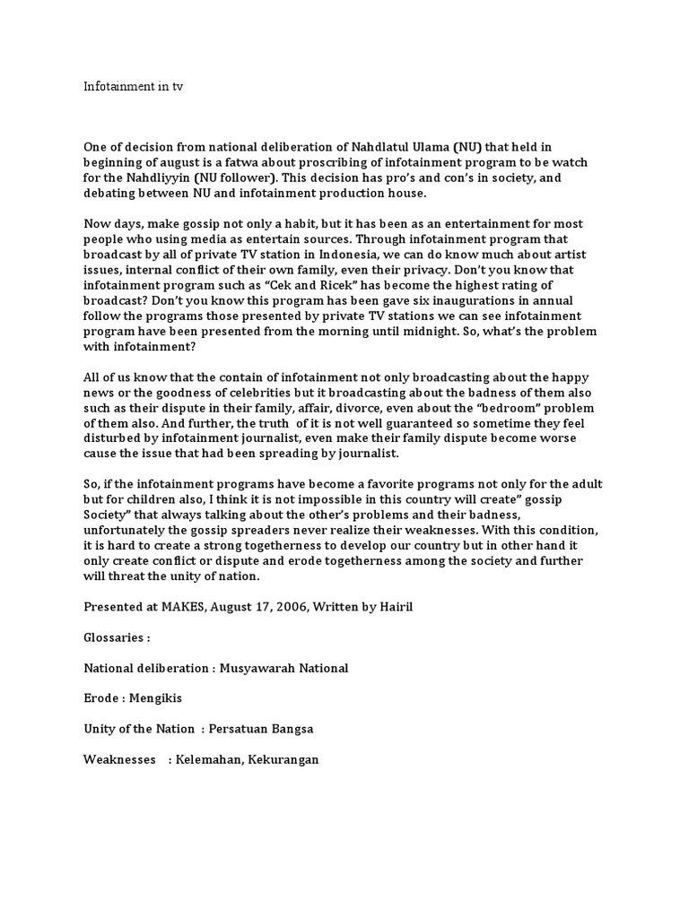 Infotainment in TV Pros Cons | PDF | Communication