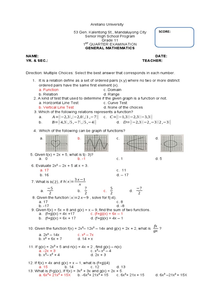 GenMath First Quaterly | PDF | Function (Mathematics) | Logarithm