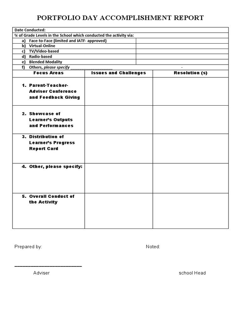 Portfolio Day Accomplishment Report Format | PDF