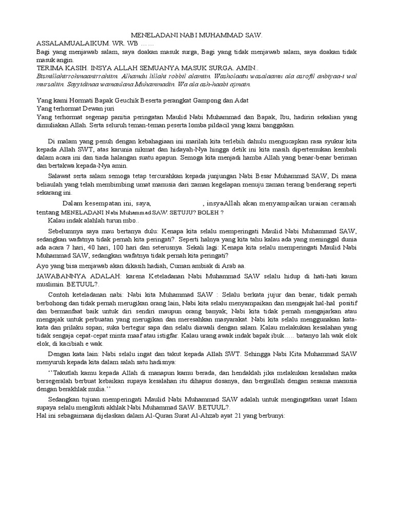 Pidato Maulid Nabi Anak SD | PDF