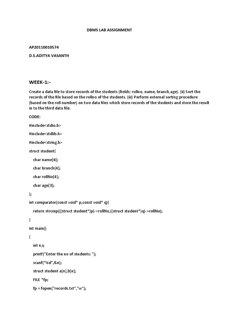 DBMS - Lab Assignment - Week1-Week5 (Ap20110010597) | PDF | Pointer (Computer Programming ...
