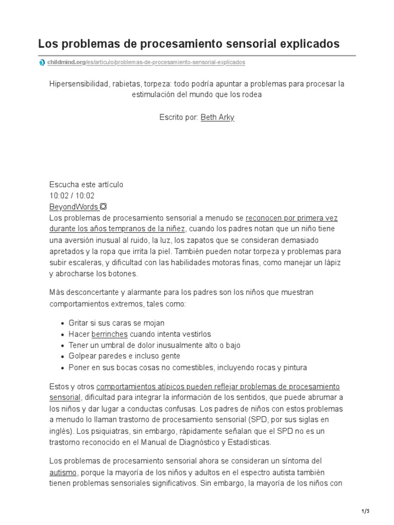 Los Problemas de Procesamiento Sensorial Explicados | PDF | Desorden hiperactivo y deficit de ...