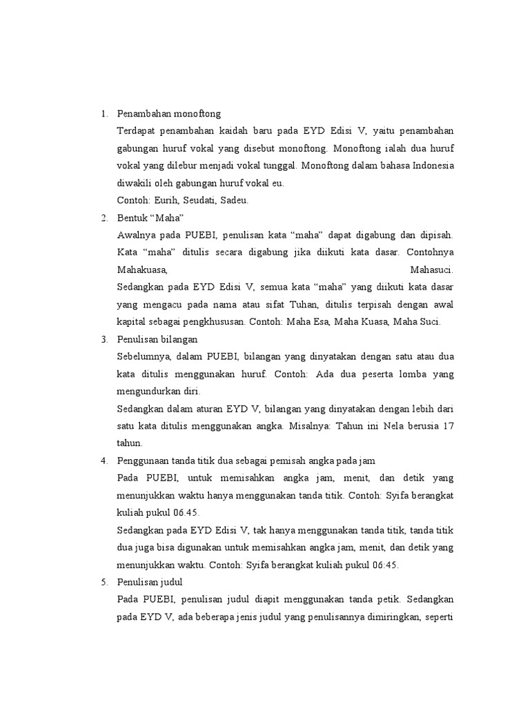 Perbedaan Eyd V Dan Puebi | PDF