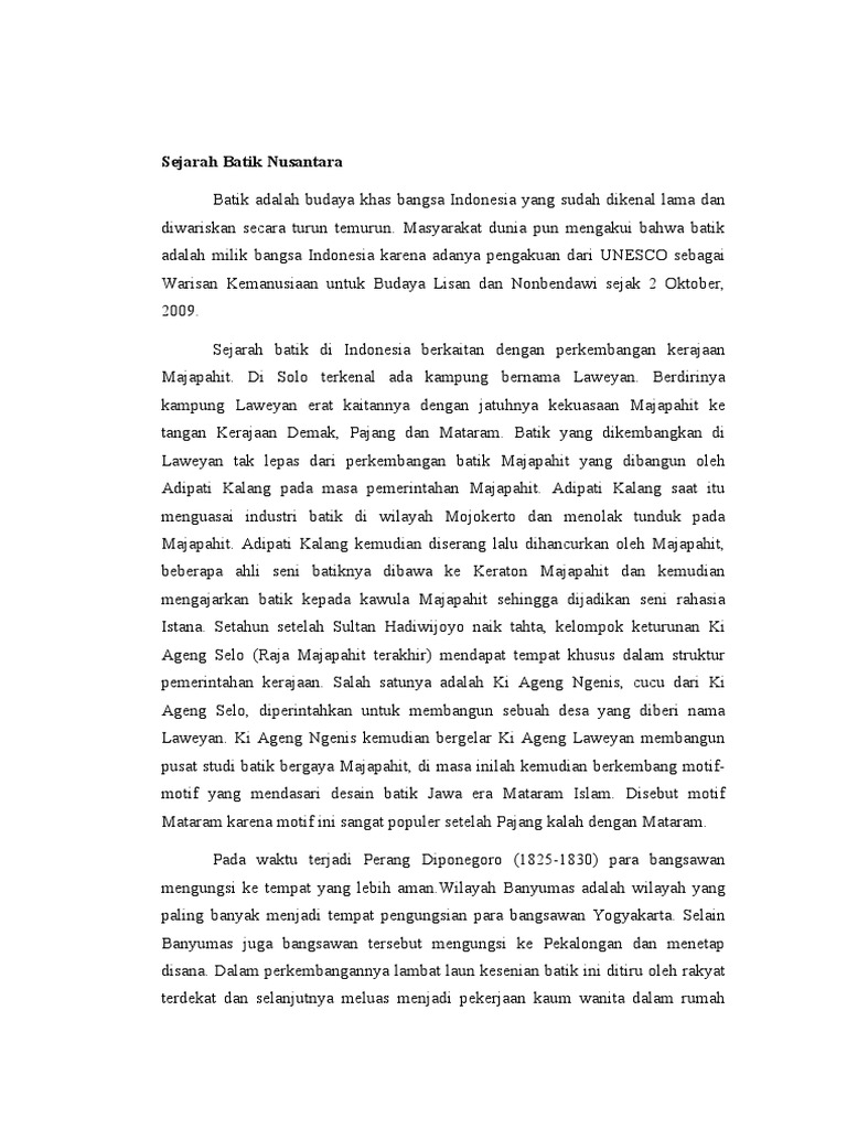 Sejarah Batik Nusantara | PDF | Perjalanan | Seni