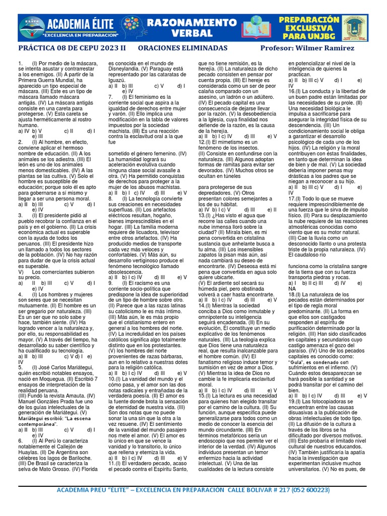 Razonamiento Verbal 08 Oraciones Eliminadas Cepu 2023 II | PDF | Artería | Amor