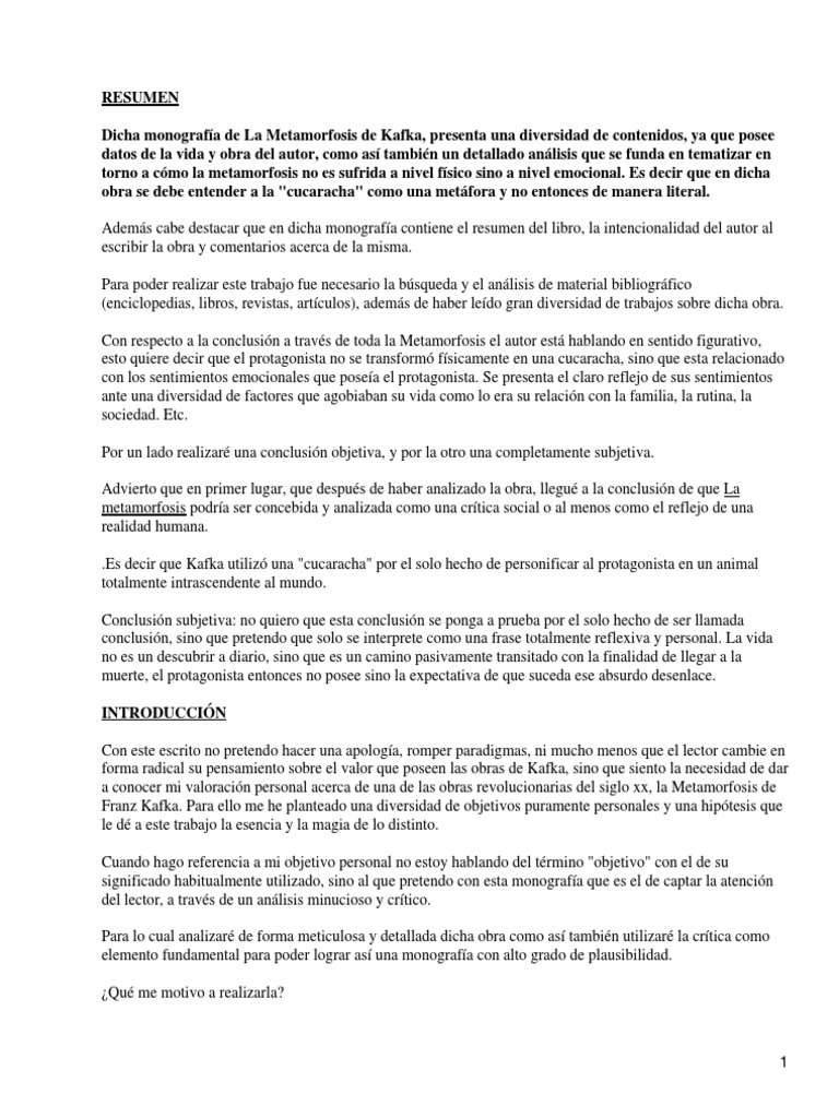 Análisis de La Metamorfosis de Kafka | PDF | Franz Kafka | La metamorfosis