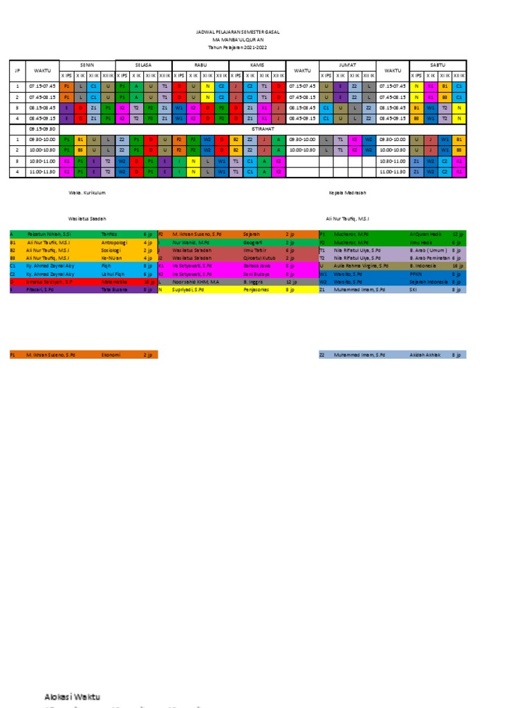 Jadwal Pelajaran MA MANQU 21-22 Gasal | PDF