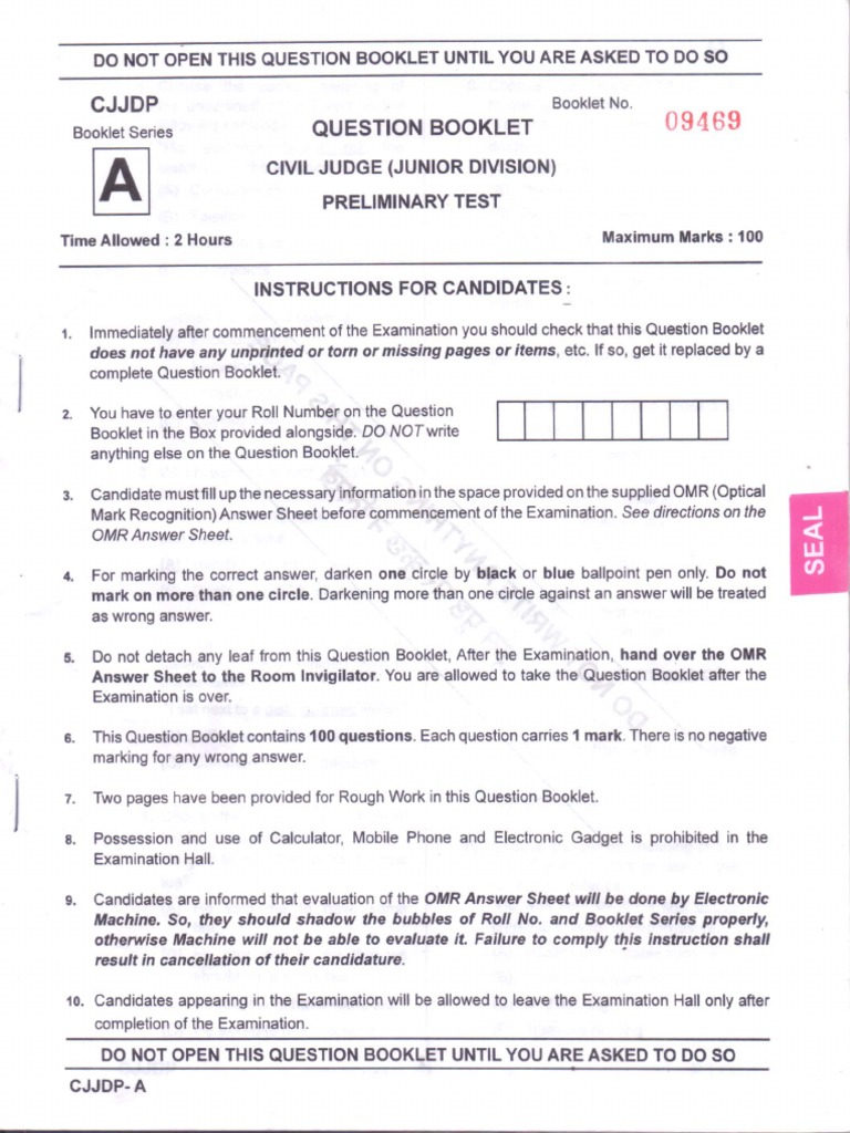 Civil Judge (Junior Division) Preliminary Test 1. | PDF