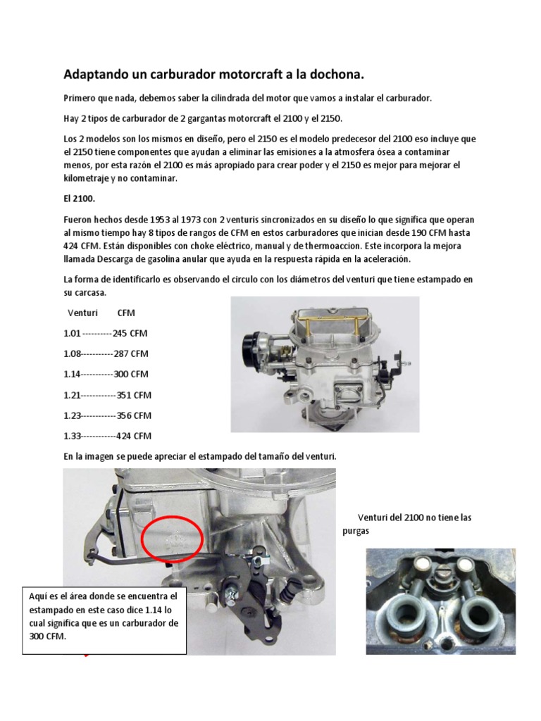 Seleccionando e instalando un carburador Motorcraft para adaptarlo a un motor Dodge | PDF ...