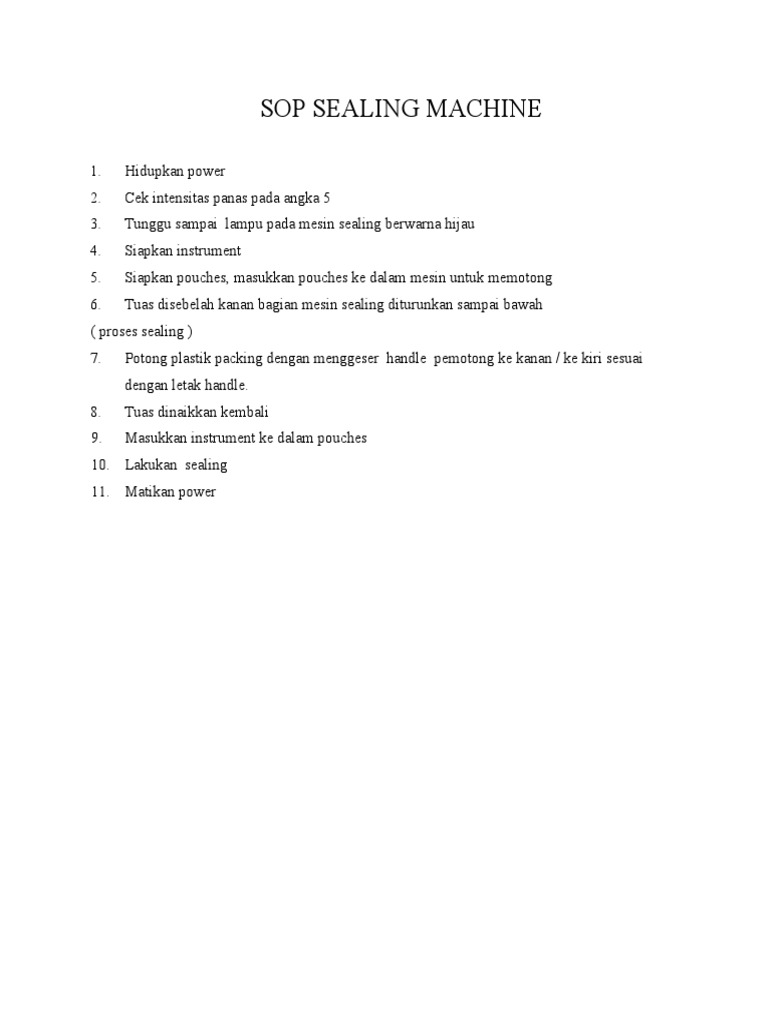 Sop Sealing Machine | PDF | Kesehatan Holistik
