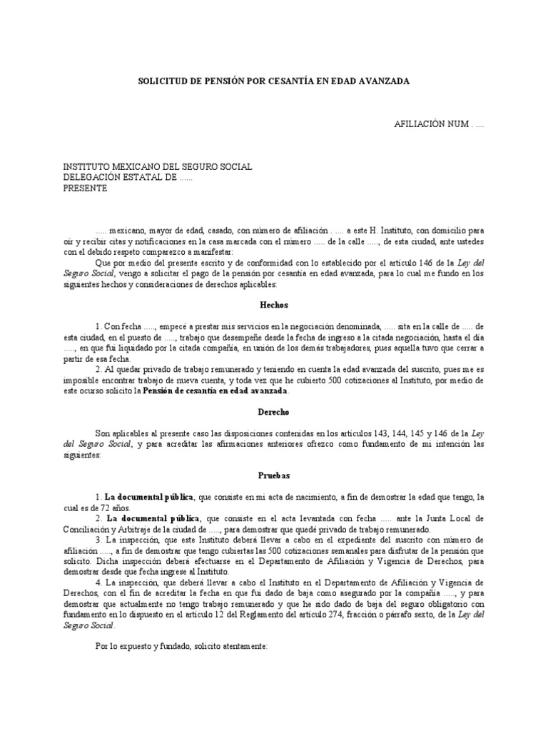Solicitud de Pensión Por Cesantía en Edad Avanzada | PDF | Pensión | Justicia