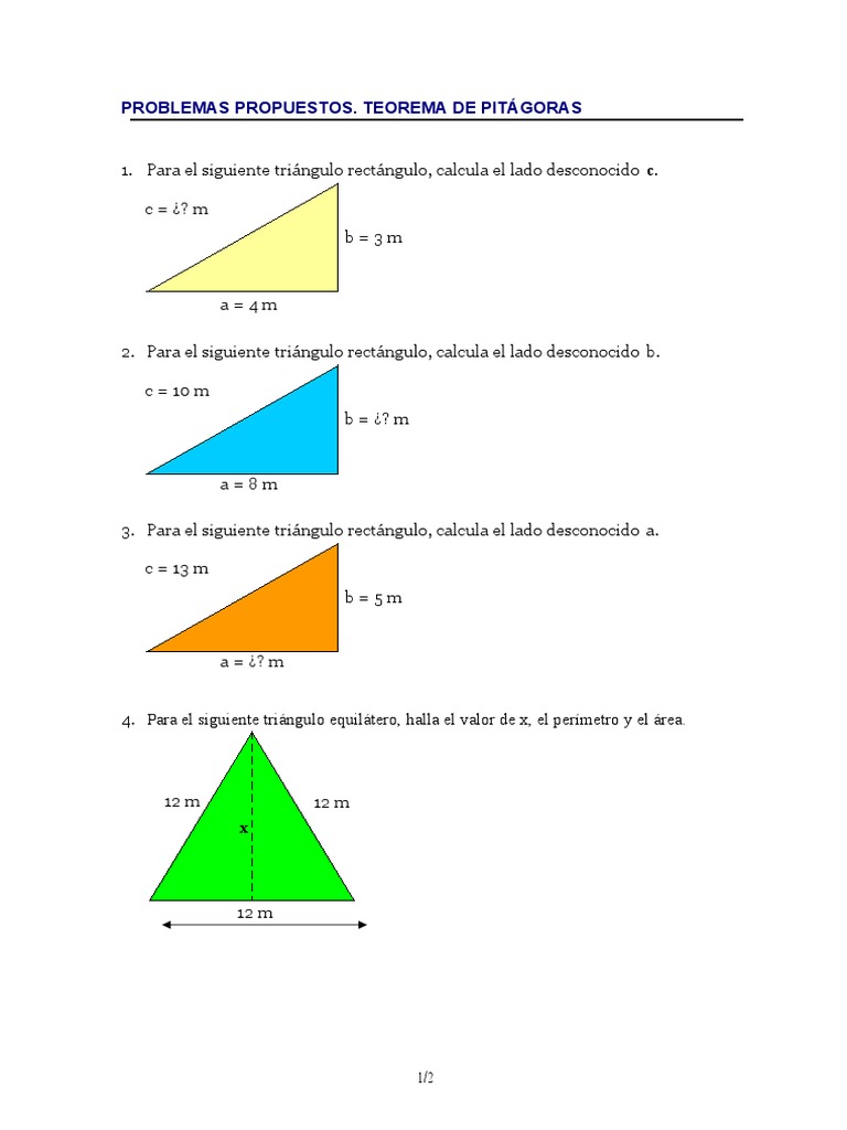 Ejercicios Pitagoras | PDF