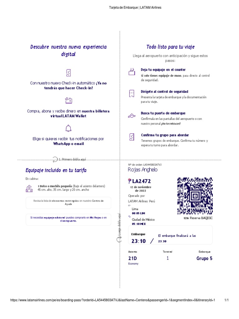 Checkin Latam Rojas | PDF | Transporte | Aviación